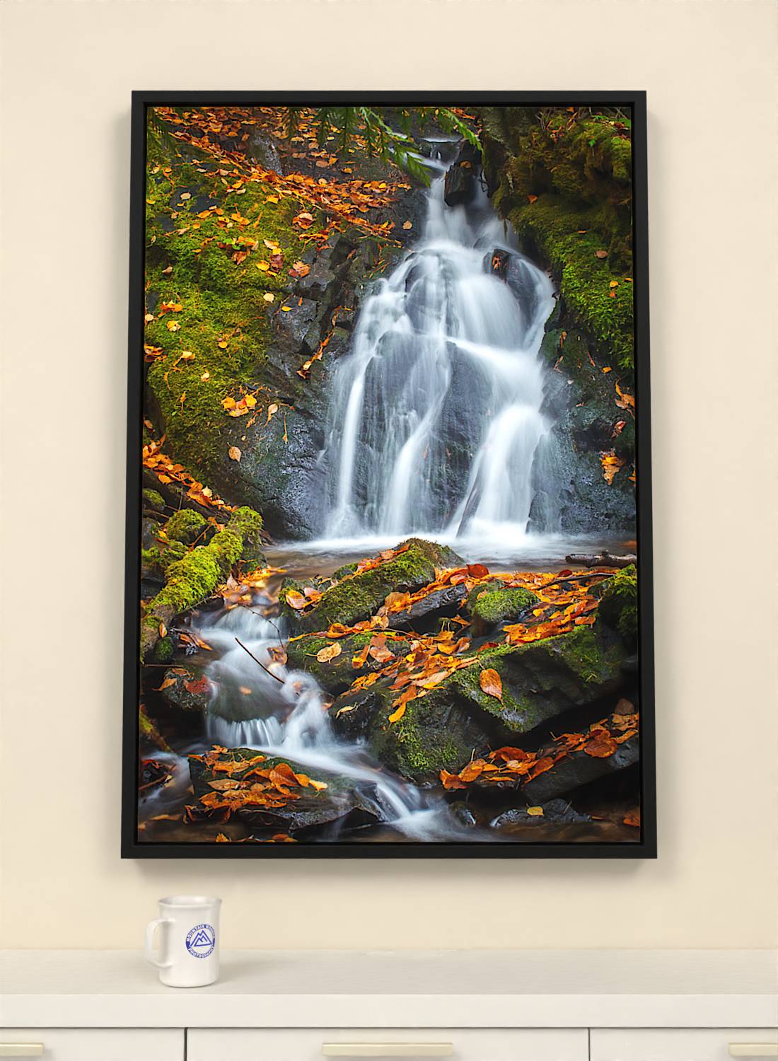 Autumn Cascade - Wrapped Canvas Print - 32x48 - Black Frame